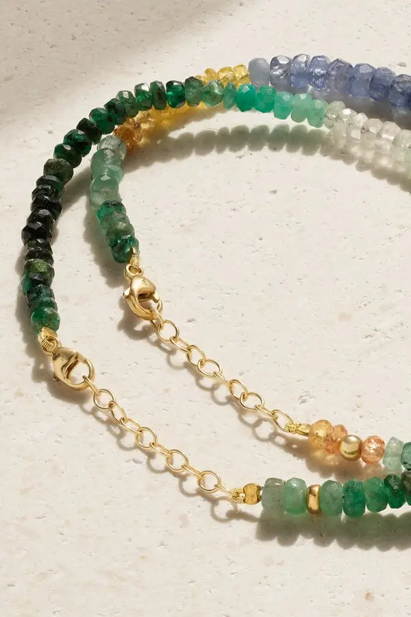 Jia Jia Set Of Two 14-karat Gold, Sapphire And Emerald Bracelets