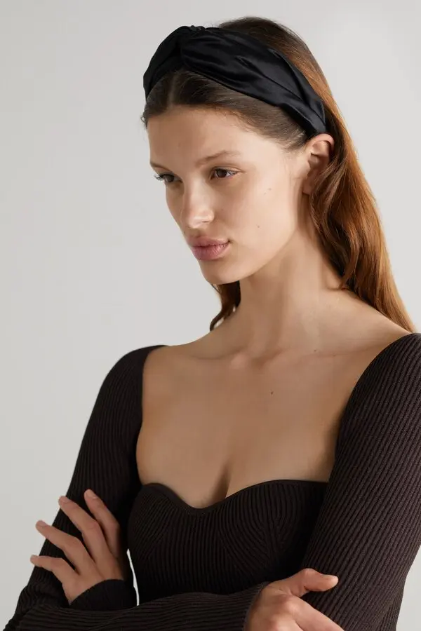 Jennifer Behr Twist Silk-Satin Headband In Black - 50% Off | Editorialist