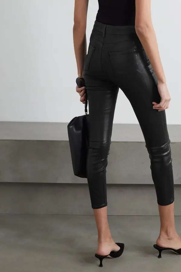 L'Agence Margot Cropped Coated High-rise Skinny Jeans - Black