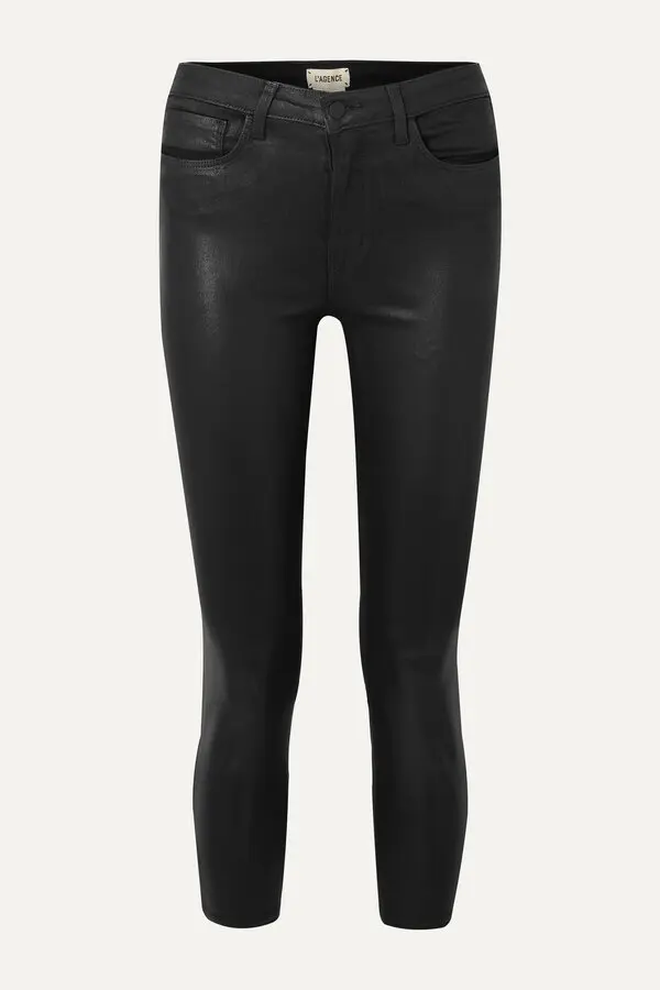 L'Agence Margot Cropped Coated High-rise Skinny Jeans - Black