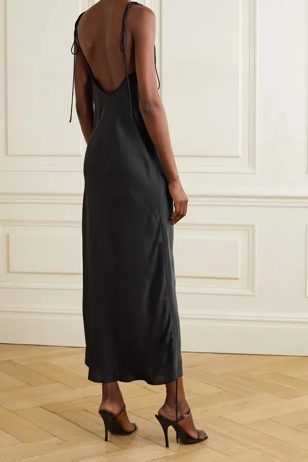 orseund iris ruched satin dress Orseund Iris Ruched Satin Dress In Black - 70% Off