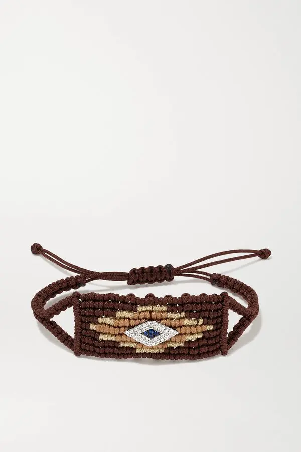 DIANE KORDAS Diamond And Sapphire Evil Eye Woven Cord Bracelet