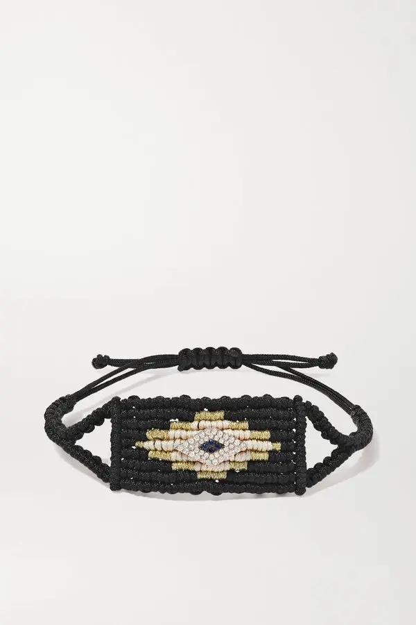 DIANE KORDAS Diamond And Sapphire Evil Eye Woven Cord Bracelet - Gold