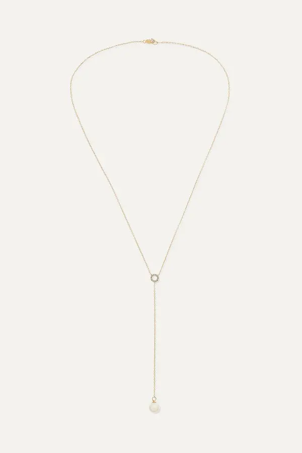 Mateo 14-karat Diamond And Pearl Lariat Necklace - Gold