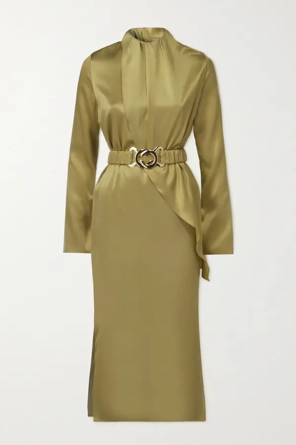 Dodo Bar Or Berna Belted Draped Silk-Satin Midi Dress In Green - 70% Off |  Editorialist