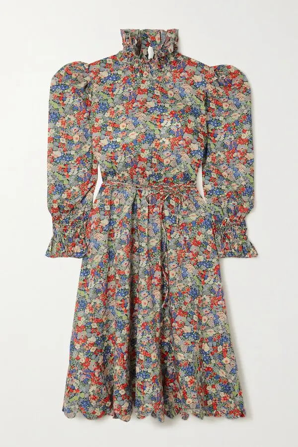 Horror Vacui Collia Scalloped Smocked Floral-print Cotton Dress