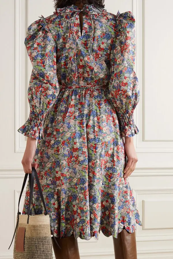 Horror Vacui Collia Scalloped Smocked Floral-print Cotton Dress