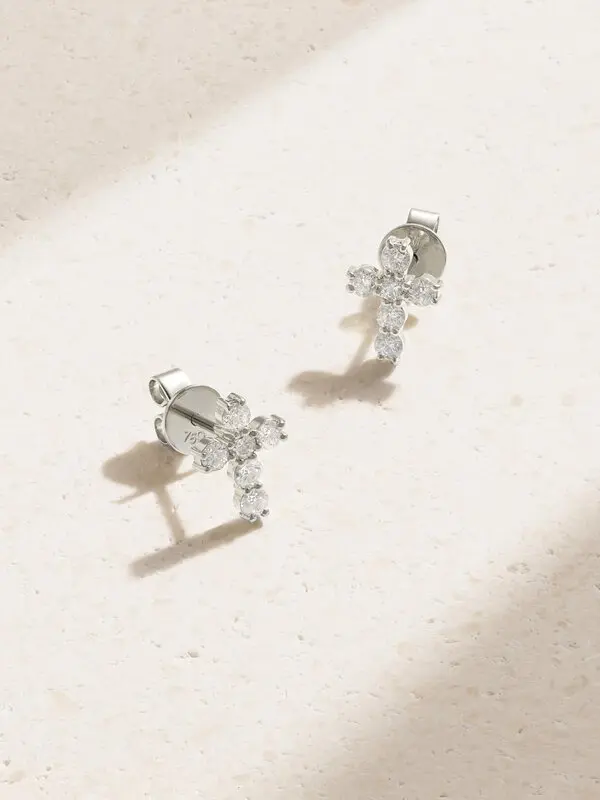 ANITA KO 18-karat Diamond Cross Earrings - Silver