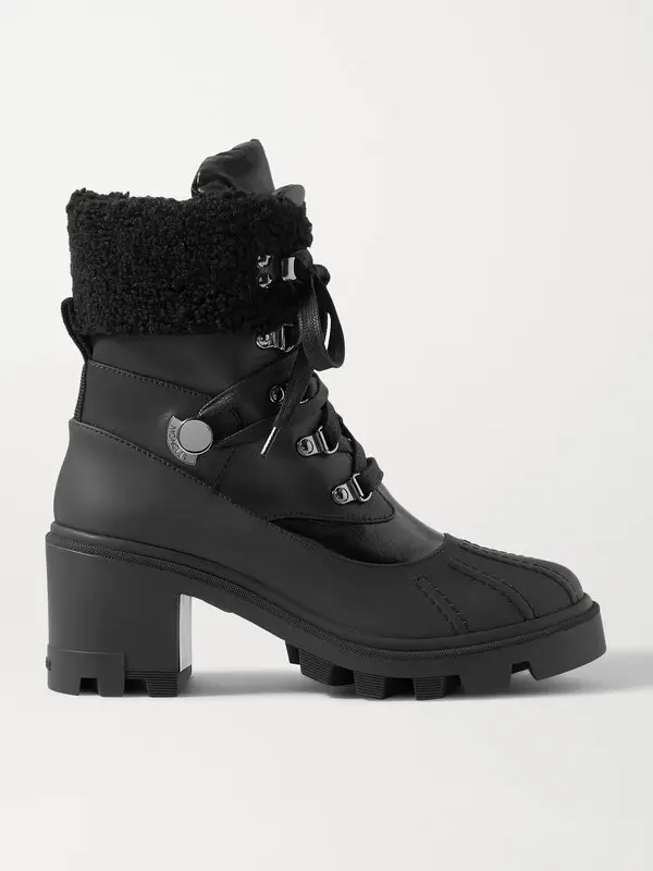 Moncler Corinne Leather And Faux Shearling Ankle Boots