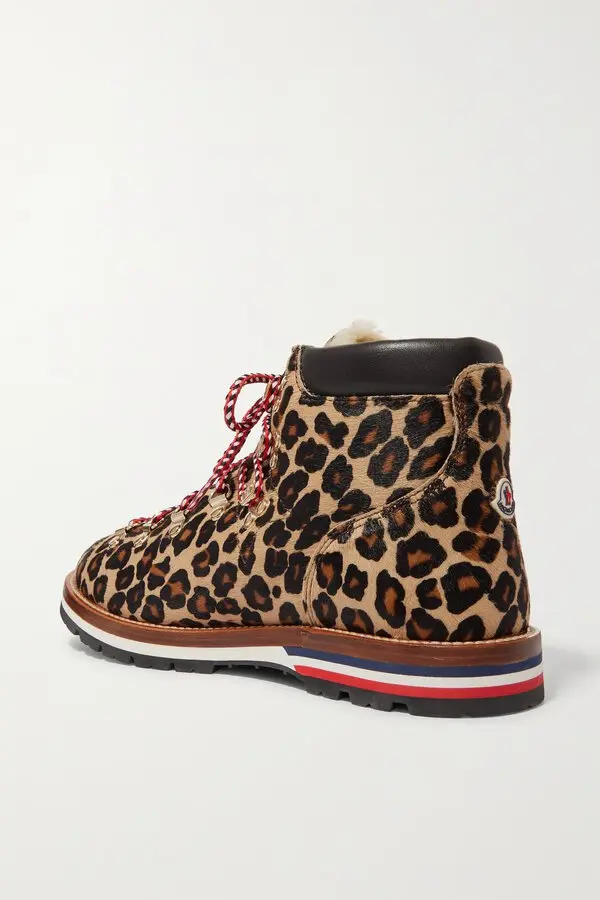 Moncler Blanche Shearling-Lined Ankle Boots In Animal Print