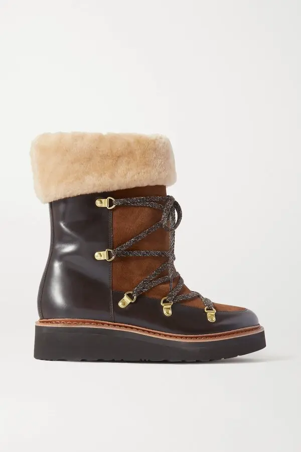 Grenson Camille Shearling-lined Suede And Leather Ankle Boots
