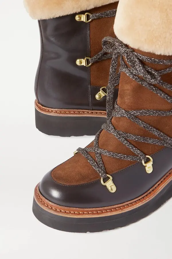 Grenson Camille Shearling-lined Suede And Leather Ankle Boots