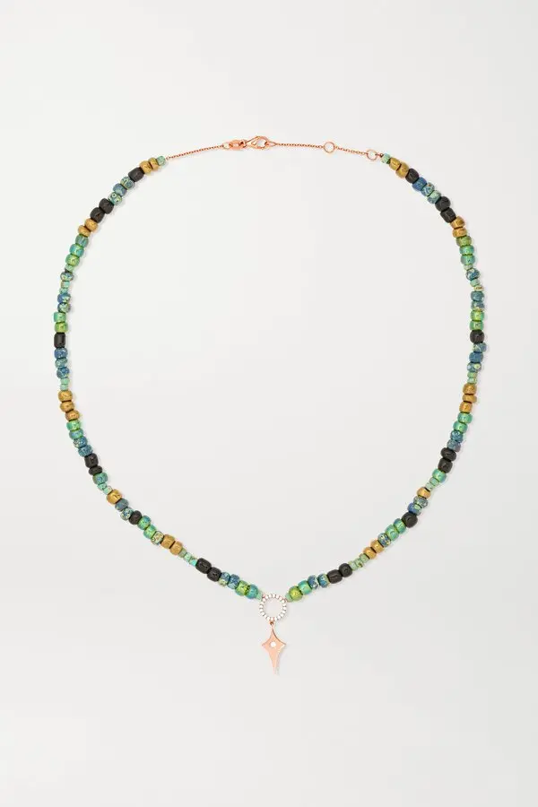 DIANE KORDAS 14-karat Diamond And Beaded Necklace - Green