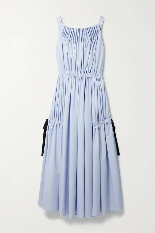 Jason Wu Gathered Pleated Cotton-Blend Poplin Midi Dress In Blue - 30% Off  | Editorialist