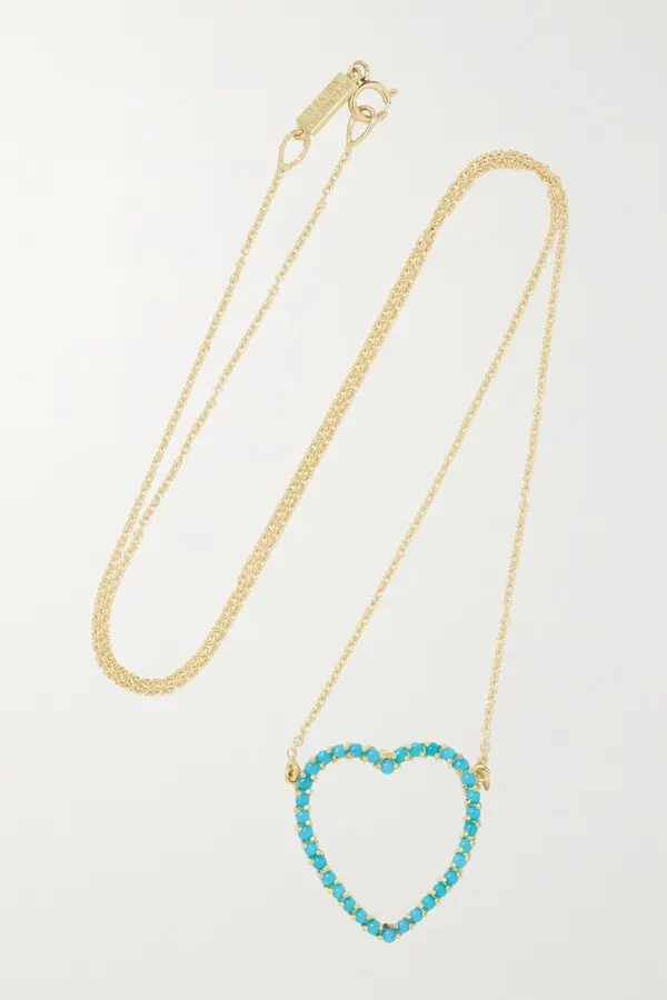 JENNIFER MEYER Large Open Heart 18-karat Turquoise Necklace - Gold