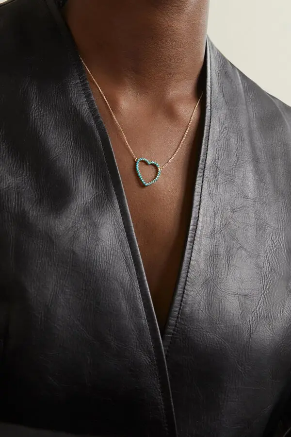 JENNIFER MEYER Large Open Heart 18-karat Turquoise Necklace