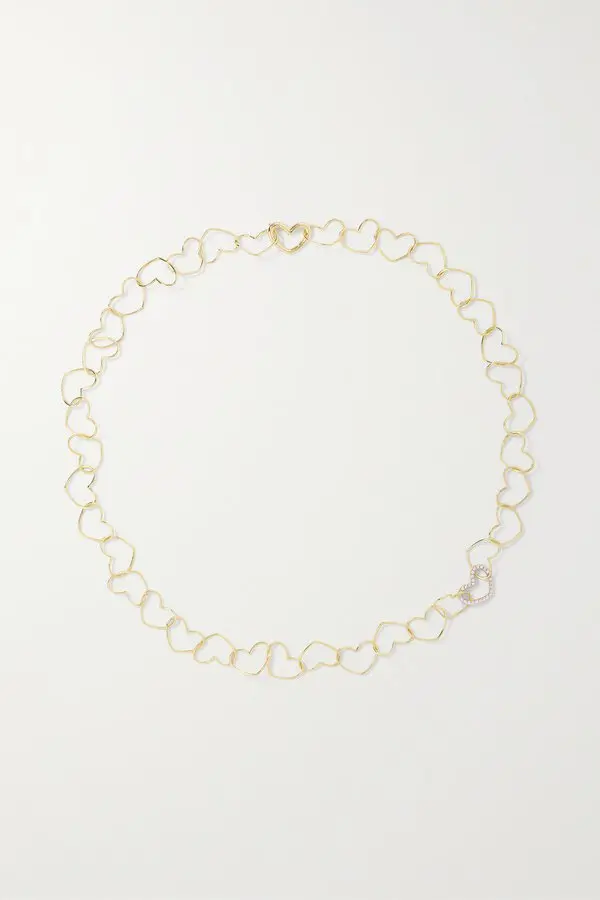 Yvonne Léon 9-karat Diamond Heart Link Necklace - Gold