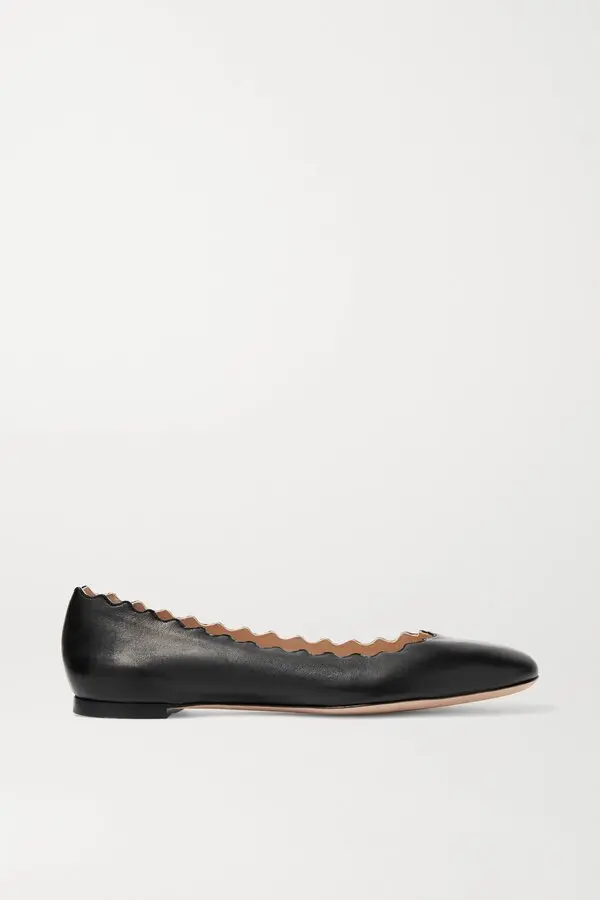 Chloé Lauren Scalloped Leather Ballet Flats - Black