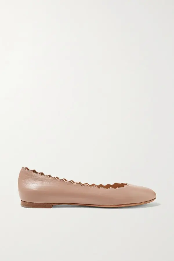 Chloé Lauren Scalloped Leather Ballet Flats - Pink