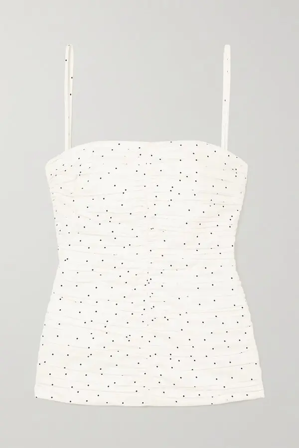 Tove Vivian Ruched Polka-dot Organic Cotton Top