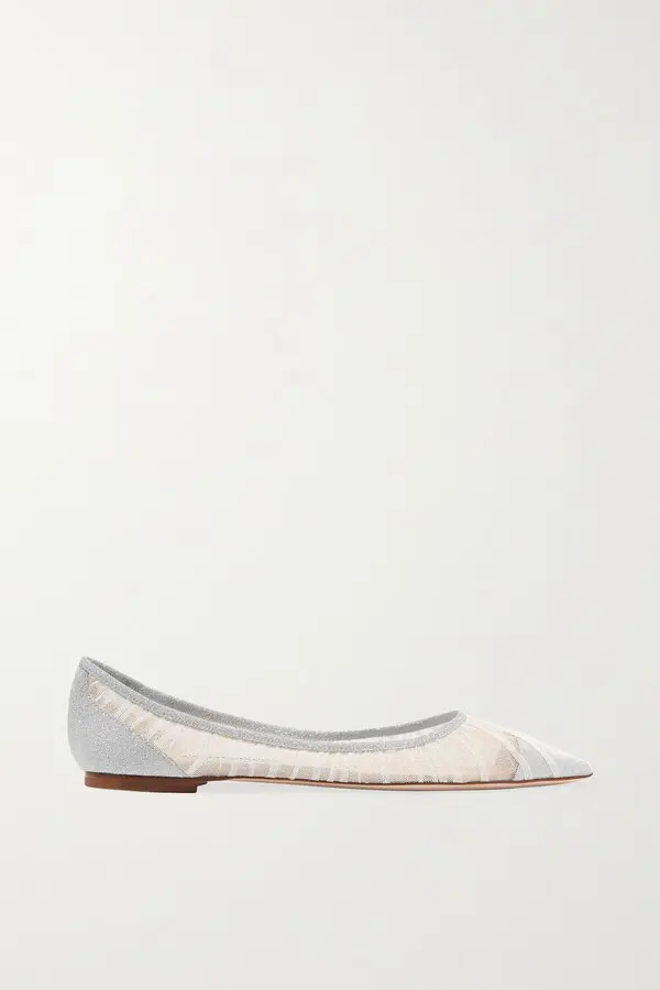 JIMMY CHOO Love Glittered Tulle And Canvas Flats