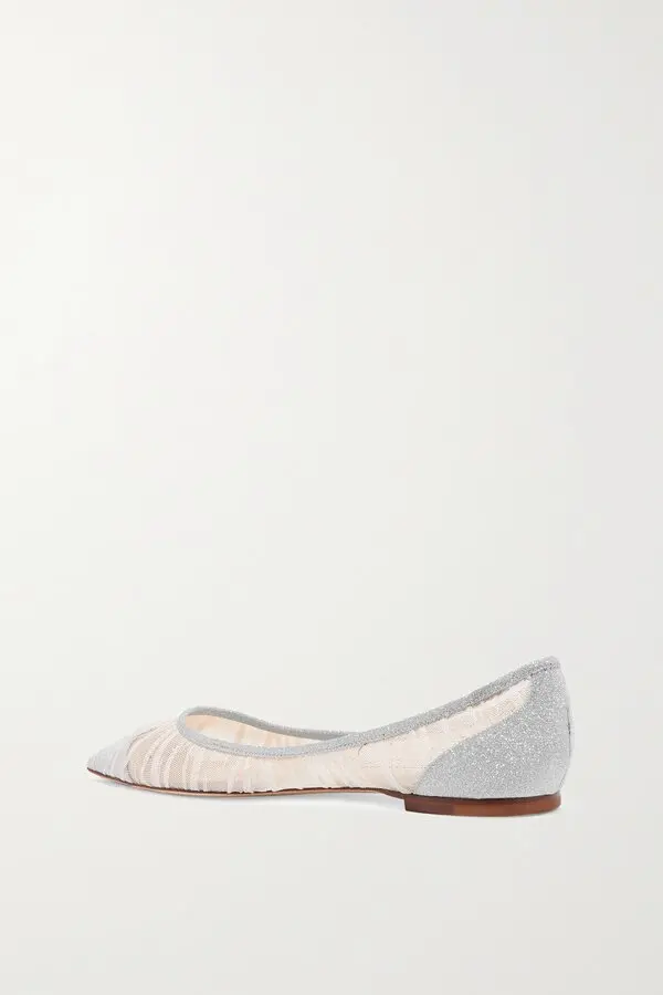 JIMMY CHOO Love Glittered Tulle And Canvas Flats
