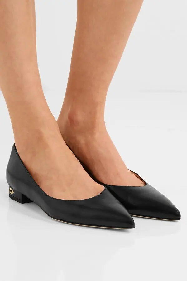 Jennifer Chamandi Lorenzo Leather Point-toe Flats