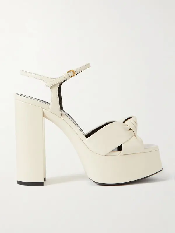 Saint Laurent Bianca Knotted Leather Platform Sandals - Off-white