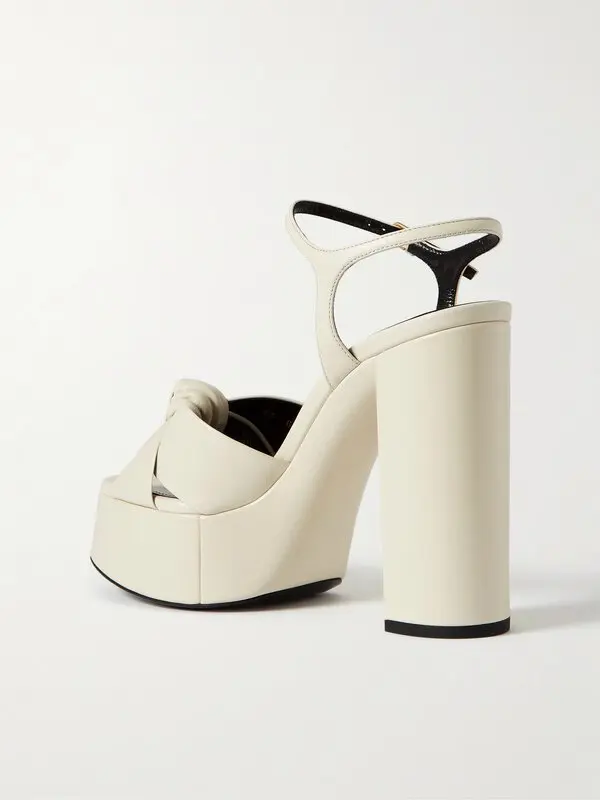 Saint Laurent Bianca Knotted Leather Platform Sandals - Off-white