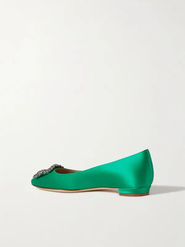 Manolo Blahnik Hangisi Crystal-embellished Satin Flats - Green