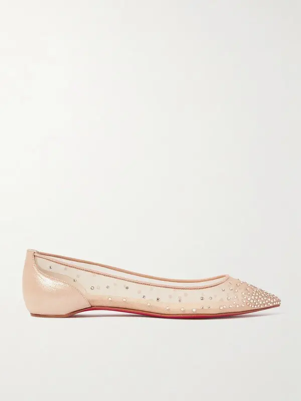 CHRISTIAN LOUBOUTIN Follies Swarovski Crystal-embellished Flats - Neutrals
