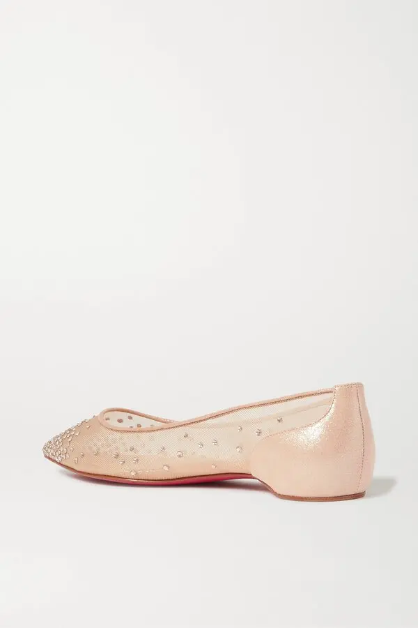 CHRISTIAN LOUBOUTIN Follies Swarovski Crystal-embellished Flats - Neutrals