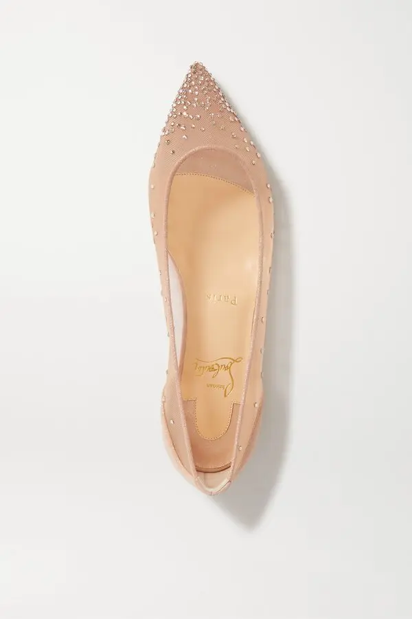 CHRISTIAN LOUBOUTIN Follies Swarovski Crystal-embellished Flats - Neutrals