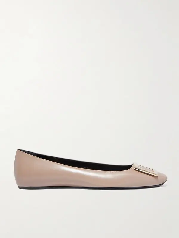 ROGER VIVIER Quadrata Trompette Embellished Leather Ballet Flats - Brown