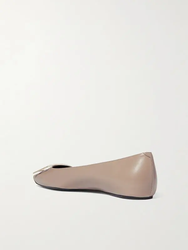 ROGER VIVIER Quadrata Trompette Embellished Leather Ballet Flats - Brown