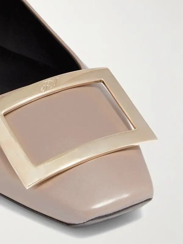 ROGER VIVIER Quadrata Trompette Embellished Leather Ballet Flats - Brown