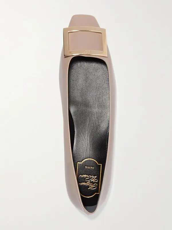 ROGER VIVIER Quadrata Trompette Embellished Leather Ballet Flats - Brown