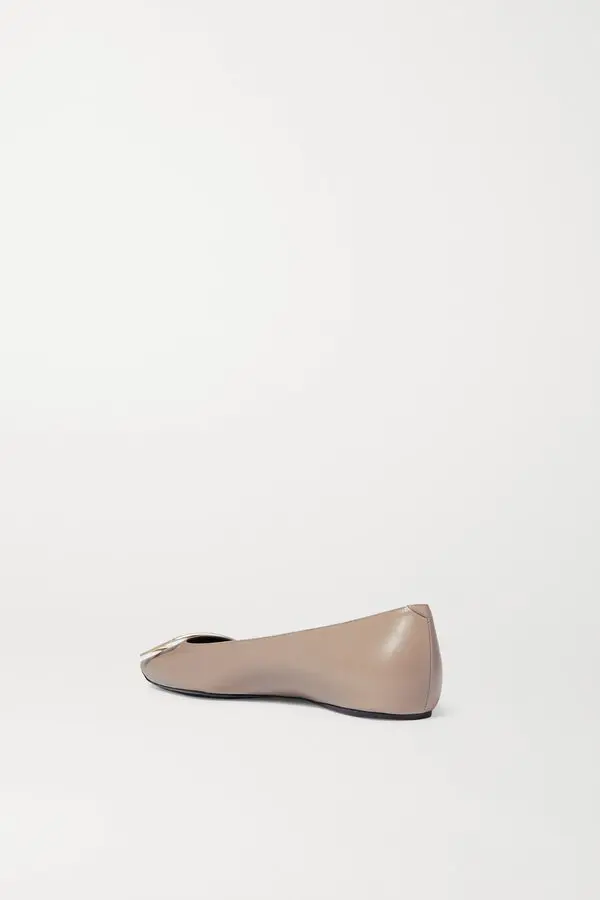 ROGER VIVIER Quadrata Trompette Embellished Leather Ballet Flats - Brown