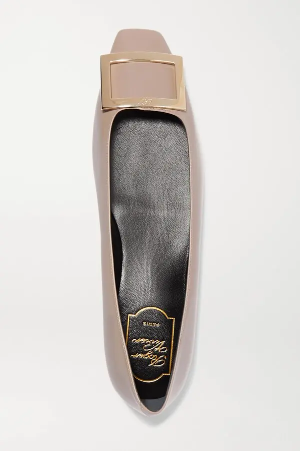 ROGER VIVIER Quadrata Trompette Embellished Leather Ballet Flats - Brown