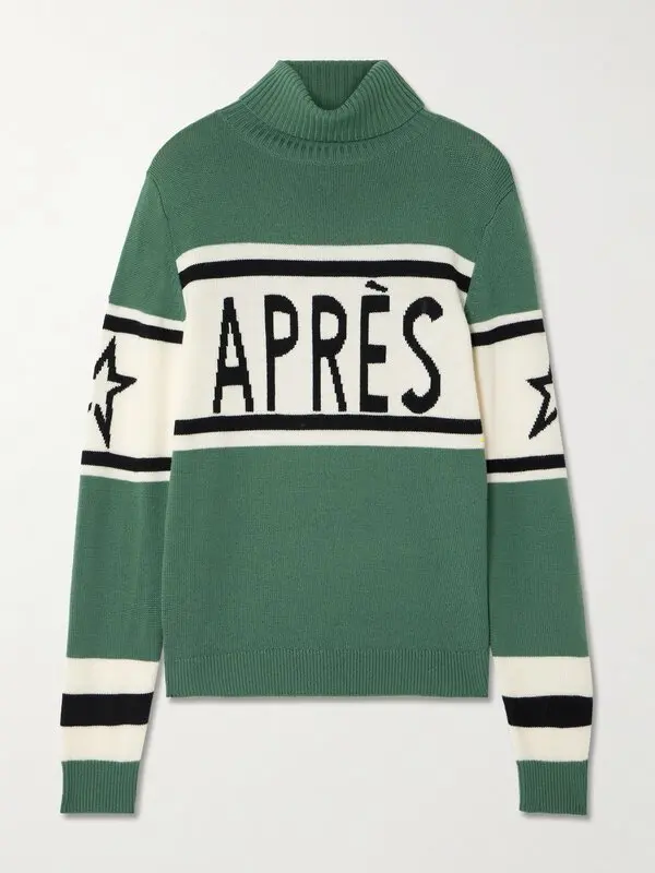 Perfect Moment Schild Intarsia Merino Wool Turtleneck Sweater - Green