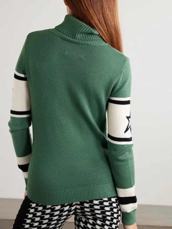 Perfect Moment Schild Intarsia Merino Wool Turtleneck Sweater - Green