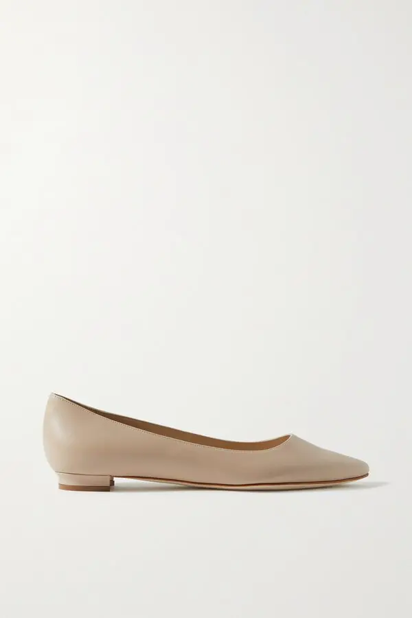 Manolo Blahnik Titto Leather Point-toe Flats