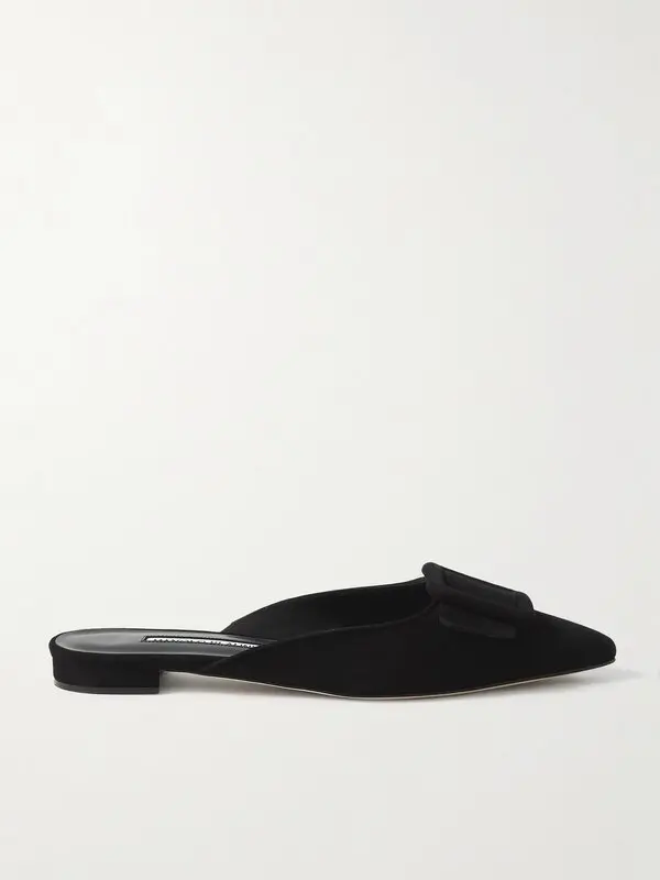 Manolo Blahnik Maysale Suede Flats - Black