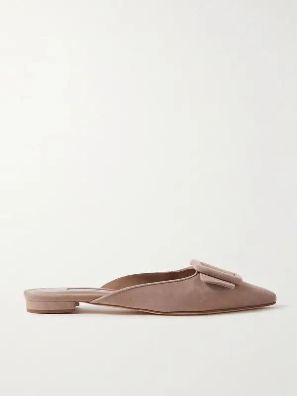 Manolo Blahnik Maysale Suede Flats - Brown