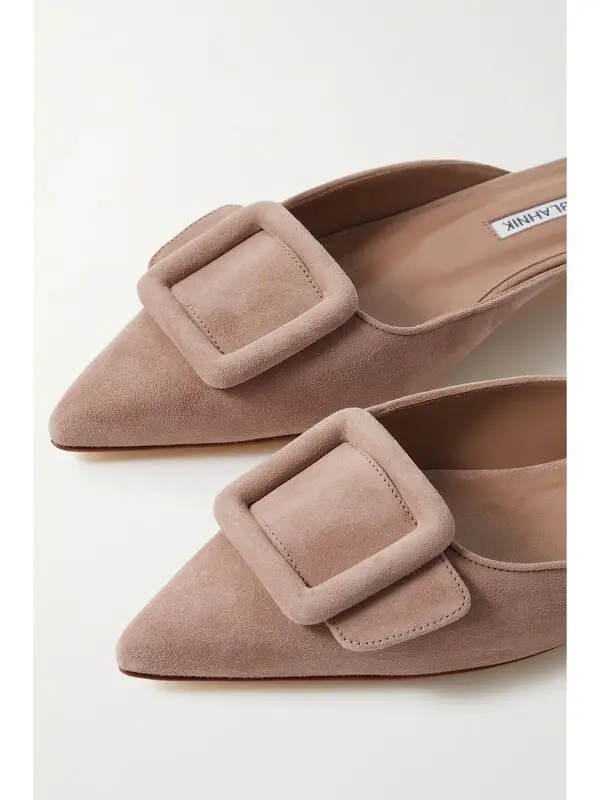 Manolo Blahnik Maysale Suede Flats - Brown