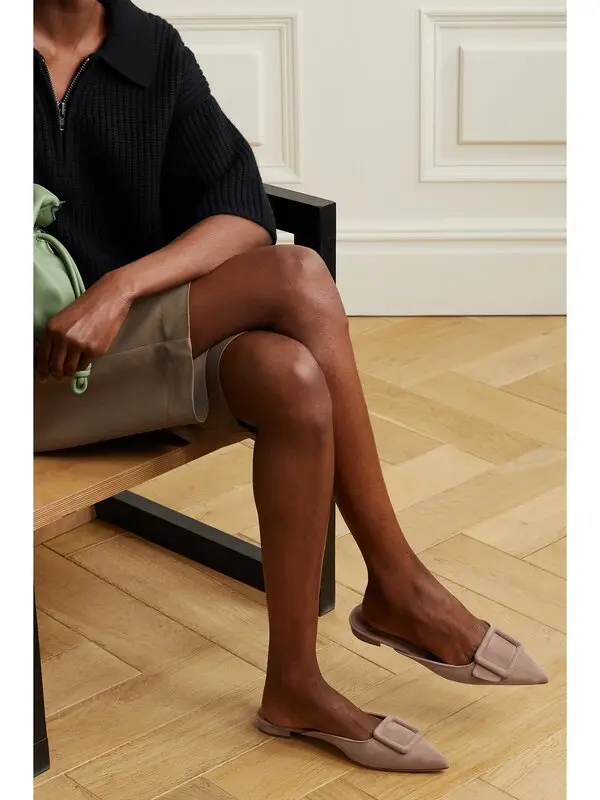 Manolo Blahnik Maysale Suede Flats - Brown