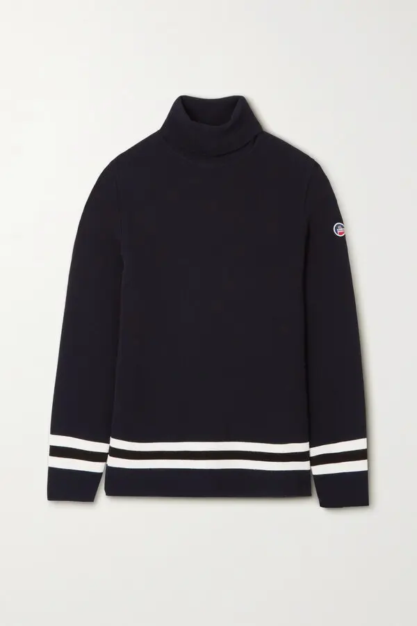 Fusalp Judith Striped Knitted Turtleneck Sweater - Blue