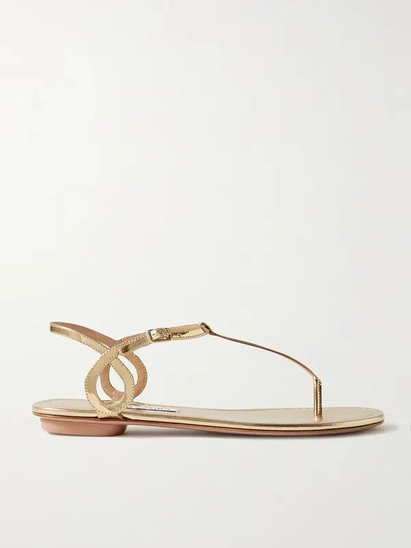 AQUAZZURA Almost Bare Metallic Leather Sandals - Gold