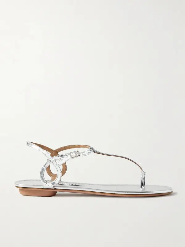 AQUAZZURA Almost Bare Metallic Leather Sandals - Silver