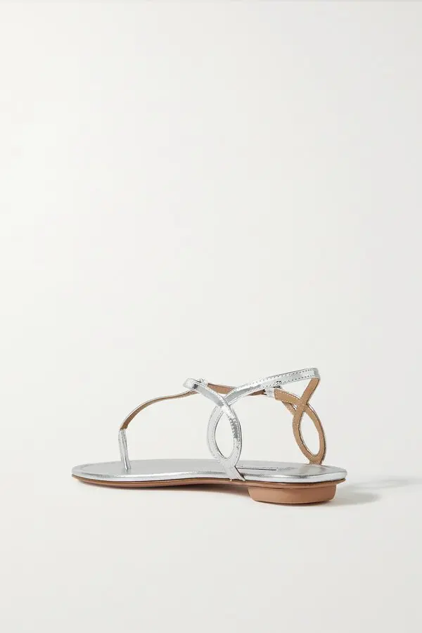 AQUAZZURA Almost Bare Metallic Leather Sandals - Silver
